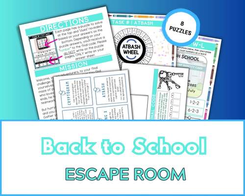 Back to School Escape School - Printable Escape Room, 8 Puzzles - No Prep.