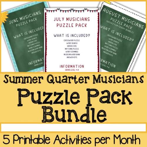 SUMMER Quarter Composer Puzzle Pack Bundle for Middle School Music