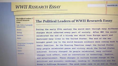 WWII Research Web-quest (Introduction, Task, Process, Resouces, Rubric)