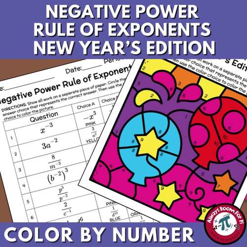 Negative Power Rule Exponents Color by Number Algebra 1 Activity New ...