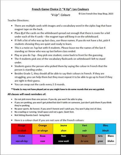 Core French GROWING BUNDLE: Je Vois & 4 Up Vocabulary Games | TPT