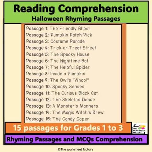 Halloween Rhyming Reading Comprehension Fluency Passages & Questions (G ...