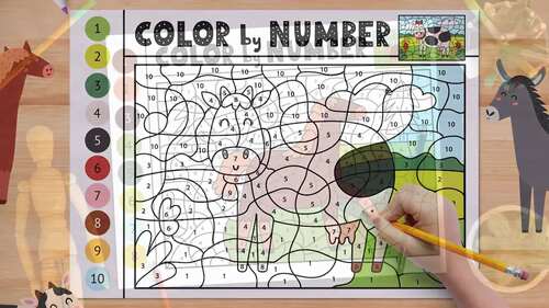 Farm Color by Number Worksheets PDF, Farm Coloring Book for Kids, Printable