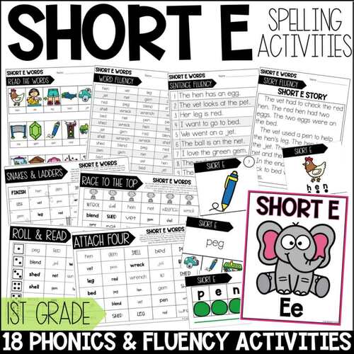 Short E CVC Worksheets and Activities for 1st Grade Phonics or Spelling ...