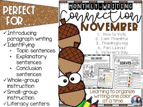 Monthly Writing Connection-November by Stylish In Elementary | TPT