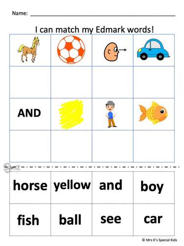 Edmark Cut and Paste Matching: Lessons 1-16 by Mrs K's Special Kids