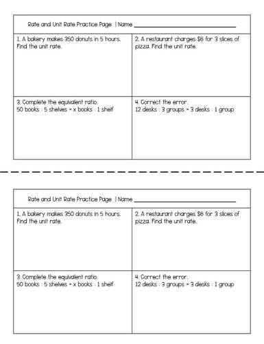 Rate and Unit Rate Practice Page by The Adira Teacher | TPT