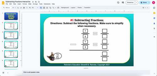 Subtracting Fractions Digital Activity (Google Slides) 5.NF.1, 5.3H