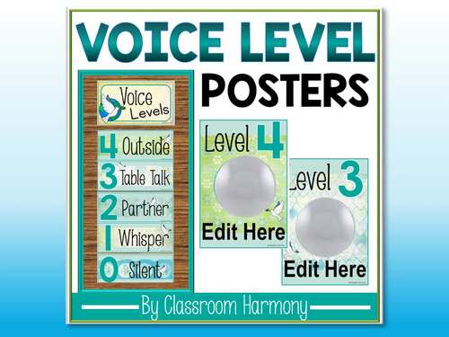 Editable and Peace Themed Voice Level Posters with Push Lights | TPT