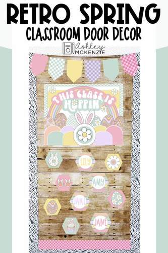 Retro Spring Door Decor March Pastel Classroom Decor Easter Door Decor