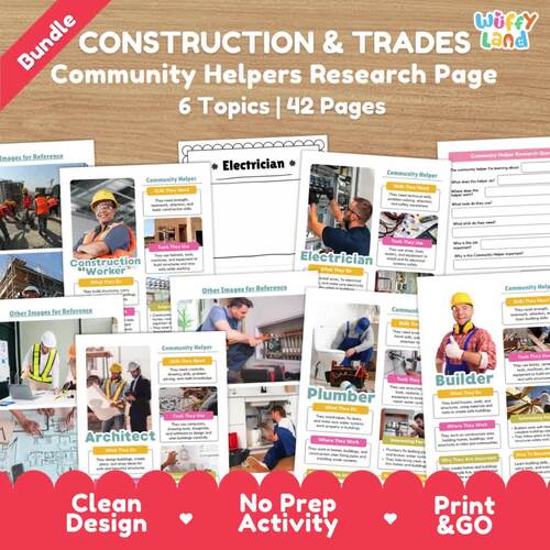 Construction & Trades Community Helpers Worksheets Bundle | Building ...