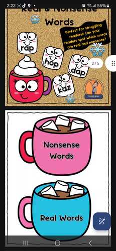 Winter Hot Cocoa Real and Nonsense Word Sort by Those Busy Kinders