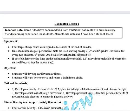 Badminton Unit Plan by PE Game Plan | TPT