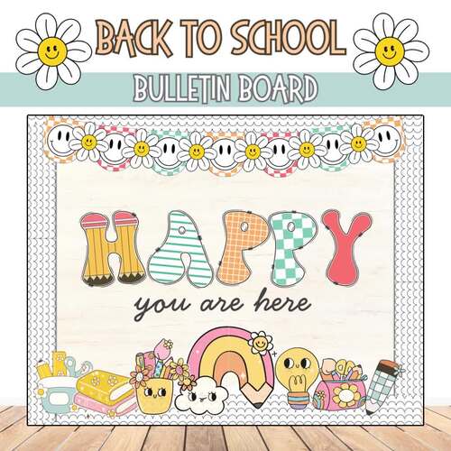Happy You Are Here Bulletin Board | Groovy Boho Back to School Welcome Kit
