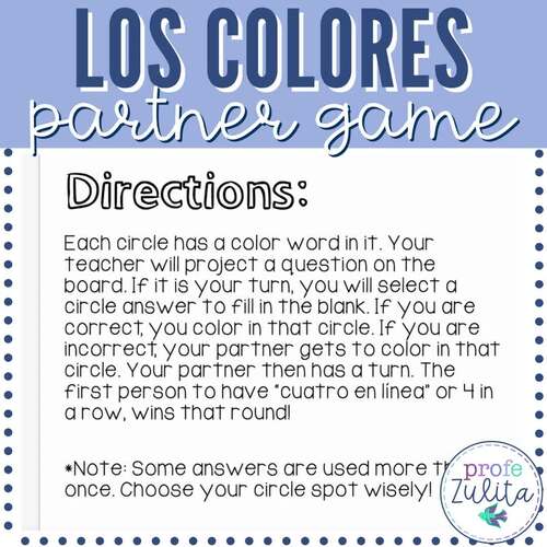 Los Colores Review Game for Spanish Colors - Back to School Activity