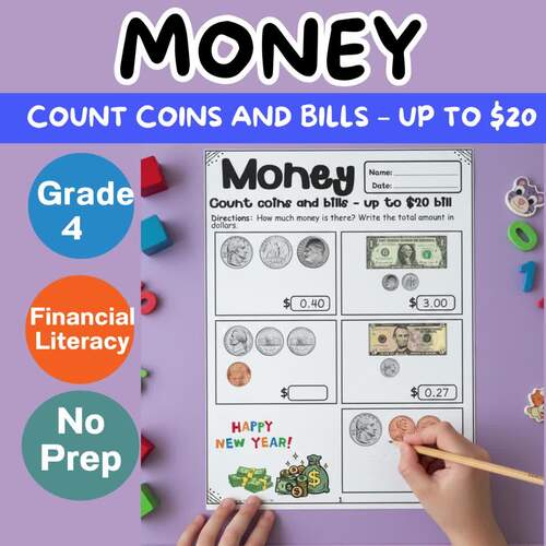 Money Worksheets Grade 4 – Count Coins and Bills Up to $20 | Financial ...