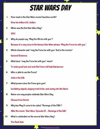 History of Star Wars Day Reading Comprehension by Metacognitive Teacher