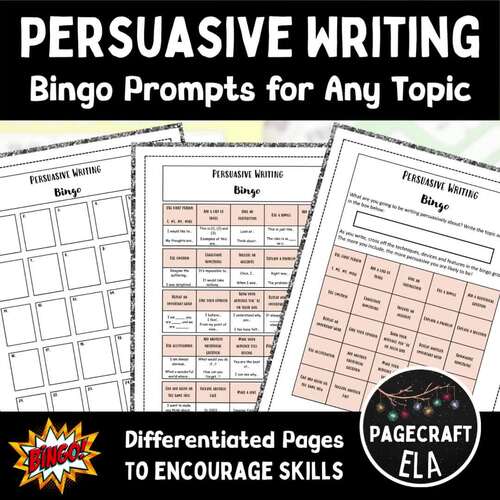 Persuasive Opinion Writing Editable and Multi-Level Bingo for Any Topic