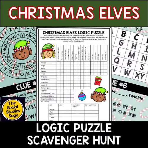 Christmas Elves Logic Puzzle Scavenger Hunt - Critical Thinking Activity