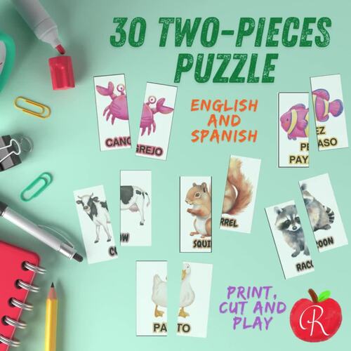 2-Piece Puzzles | Educational Matching Game | 10 forest, sea, farm animals.