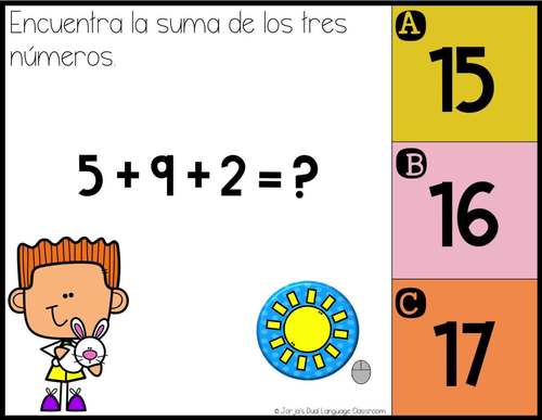 Sumas en español BUNDLE Digital Addition in Spanish Seesaw Google Slides