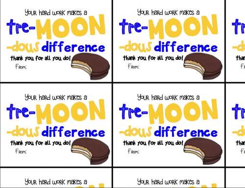Moon Pie Teacher (Staff) Thank You Gift Tag- Your hard work makes a tre ...