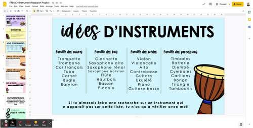 FRENCH Instrument Research Project for Google Slides™ | Distance Learning