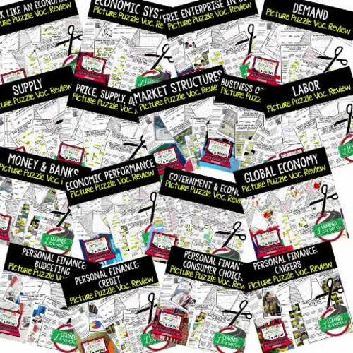 Economics Activities Puzzle BUNDLE, Test Prep, Unit Reviews, Study Guides