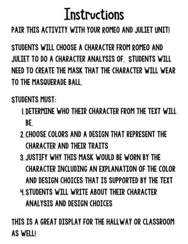 Shakespeare Romeo & Juliet | Character Analysis | Mask Design | Print ...