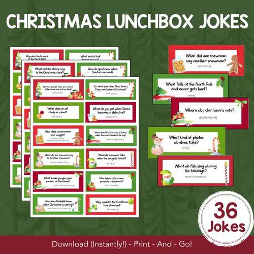 Christmas Lunch Box Jokes and Notes - Classroom Class Daily Jokes for ...