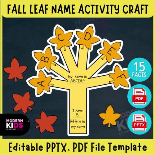 Fall Leaf Name Activity Craft - Editable PPTX, PDF File Template