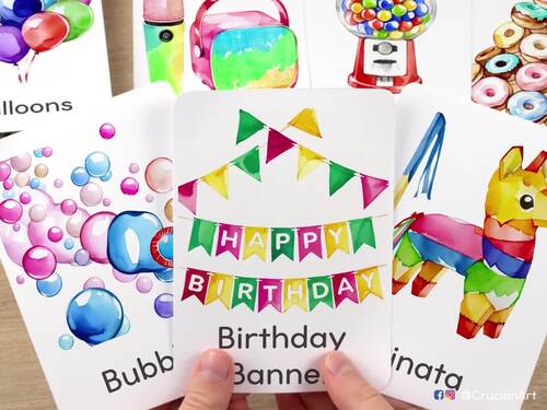 Birthday Party Flashcards: Language Skills Educational Cards, Class ...