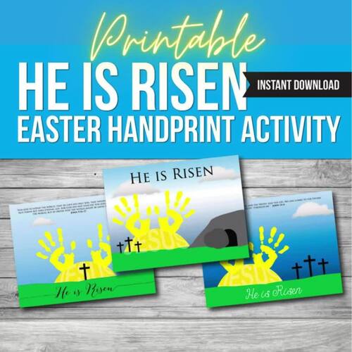 Easter He Is Risen Handprint Art Craft Printable PDF, Jesus Has Risen ...