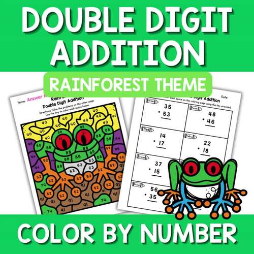 Double Digit Addition Color by Number Rainforest Tree Frog Math Center ...