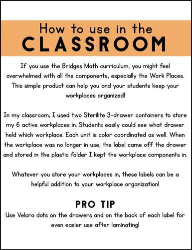 Kindergarten Bridges Work Place Labels by Simply Made by Sam MacLeod