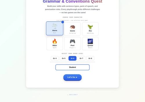 Grammar Game Sentences Parts of Speech Punctuation Grades 4 5 6 7 8 ...