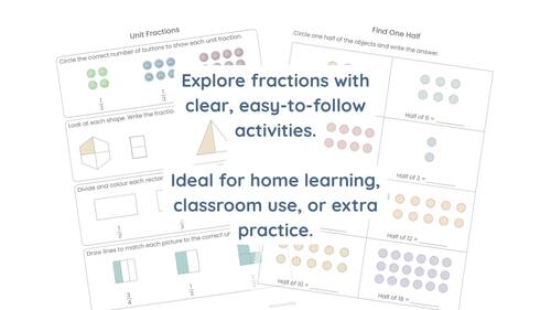 Year 2 Maths Workbook: Fractions Worksheets | Halves, Quarters & Thirds