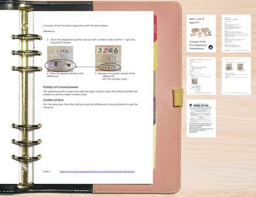 Montessori Math 1 Manual Concept of the 4 Operations Lesson Plans Only ...