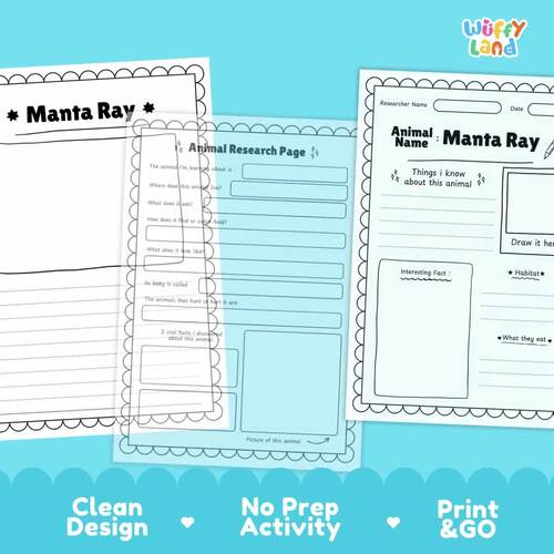 Manta Ray Animal Research Worksheet | Ocean Animal Report Marine Template