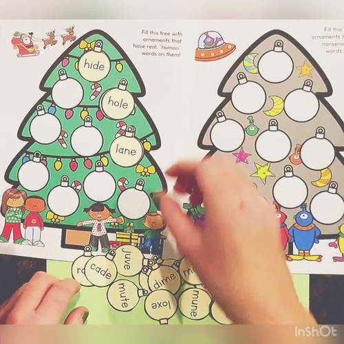 Christmas Phonics Activity - Real and Nonsense Words Reading and Sorting