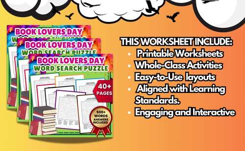 National Book Lovers Day Word Search Activities 2nd,3rd,4th,5th,6th,7th ...