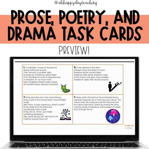 Prose Poetry and Drama Task Cards RL 4.5 by Oh Happy Day Teaching