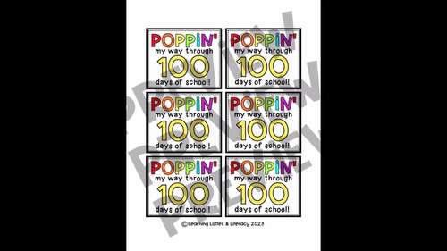 100th Day of School Poppin Tags Pop Fidget Tags 100 Days of School Gift ...