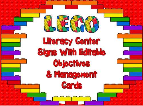 Lego Inspired Literacy Center Signs With Editable Objectives | Center ...