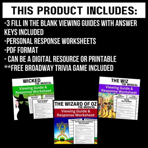 Wizard Broadway Bundle → 3 Musical Theatre Viewing Guides & Response ...