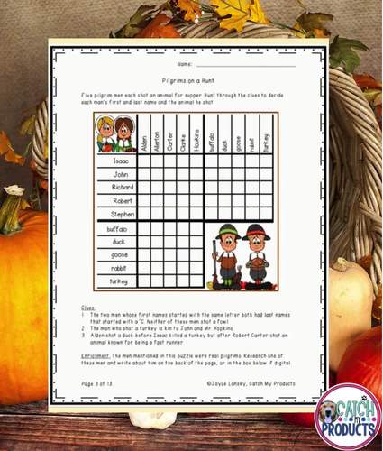 Thanksgiving Logic Puzzles by Catch My Products | TPT