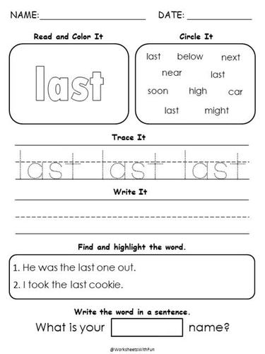 Sight Words Sight Word Practice Kindergarten Worksheets Fry 3rd Hundred ...