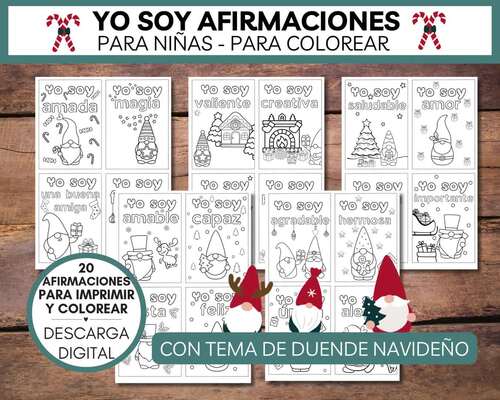 Christmas Elf "I Am" Affirmation Colouring Pages in Spanish for Girls