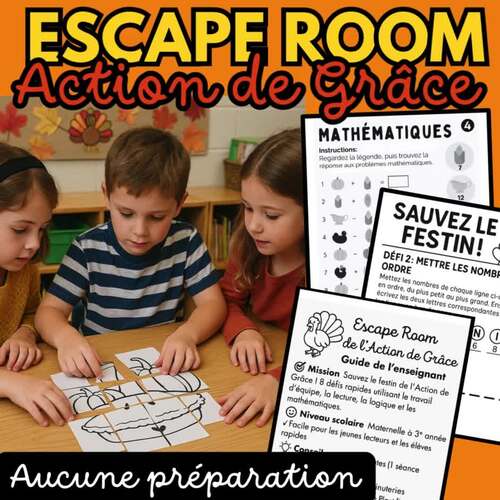 Escape Room Action de Grâce | Jeux éducatifs imprimables | Thanksgiving