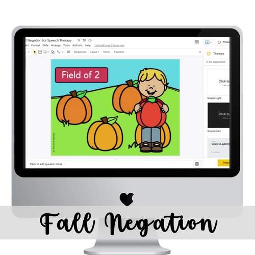 Fall Theme Basic Concepts Negation Speech Therapy Google Slides™ and ...